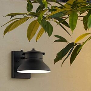 John Timberland Danbury Farmhouse Industrial Rustic Outdoor Barn Light Fixture Black LED Dusk to Dawn 6" for Exterior Deck House Porch Yard Patio Outside Garage Front Door Garden Home Roof