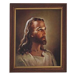 gerffert christian wall art in mahogany toned wood frame, 10 x 12.5-inch, sallman - the head of christ