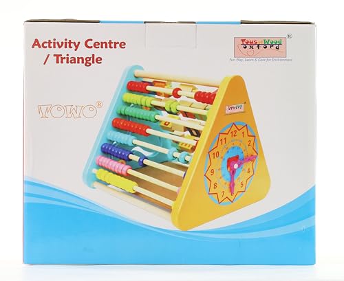 TOWO Activity Centre Triangle Toys - flip Flop Alphabet Blocks Abacus Clock - Activity Cube for Toddlers 5 in 1- Toys for Babies Montessori Learning-Wooden Toys for 1 Year Old