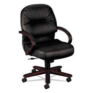 hon 2192nsr11 2190 pillow-soft wood series mid-back chair, mahogany/black leather