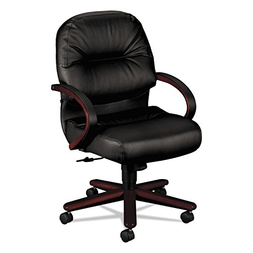 HON 2192NSR11 2190 Pillow-Soft Wood Series Mid-Back Chair, Mahogany/Black Leather