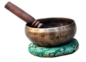 4" mantra carved buddha tibetan singing bowl, hand hammered nepal yoga singing bowls with "om tingsha"cushion & mallet striker