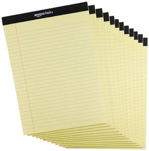 amazon basics wide ruled lined writing note pad, 8.5" x 11.75", canary, 600 perforated sheets, 12-pack of 50