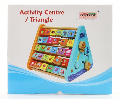 TOWO Activity Centre Triangle Toys - flip Flop Alphabet Blocks Abacus Clock - Activity Cube for Toddlers 5 in 1- Toys for Babies Montessori Learning-Wooden Toys for 1 Year Old