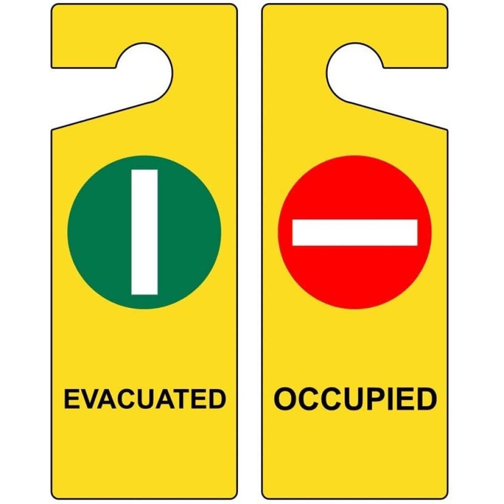 ComplianceSigns.com Pack of 96 Evacuated - Occupied Door Hangers, 8x3 inch Plastic for Emergency Response