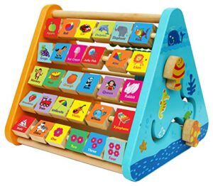 towo activity centre triangle toys - flip flop alphabet blocks abacus clock - activity cube for toddlers 5 in 1- toys for babies montessori learning-wooden toys for 1 year old