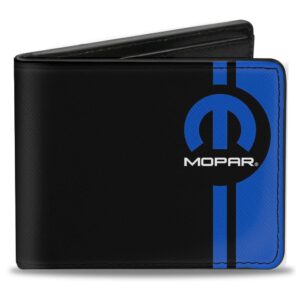 buckle-down men's pu bifold wallet-mopar logo/stripe black/blue, multicolor, 4.0" x 3.5"