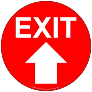 compliancesigns.com exit (with up arrow) heavy traffic floor label decal for enter/exit, 18 inch red self-adhesive vinyl