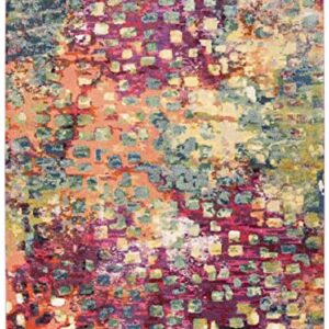 SAFAVIEH Monaco Collection Area Rug - 6'7" x 9'2", Pink & Multi, Boho Chic Abstract Watercolor Design, Non-Shedding & Easy Care, Ideal for High Traffic Areas in Living Room, Bedroom (MNC225D)