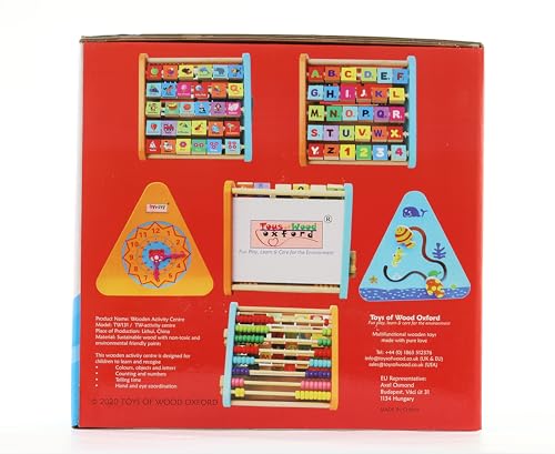 TOWO Activity Centre Triangle Toys - flip Flop Alphabet Blocks Abacus Clock - Activity Cube for Toddlers 5 in 1- Toys for Babies Montessori Learning-Wooden Toys for 1 Year Old