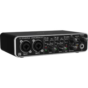 behringer u-phoria umc204hd audiophile 2x4 usb audio/midi interface with midas mic preamplifiers, 24-bit/192khz resolution