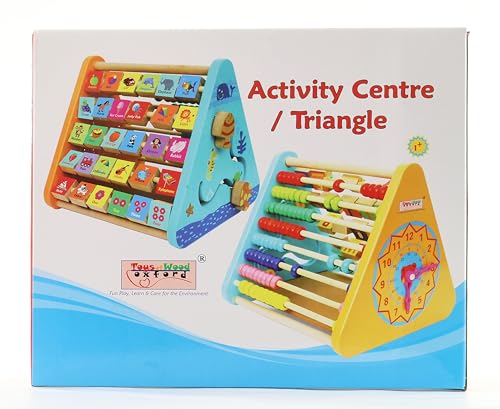 TOWO Activity Centre Triangle Toys - flip Flop Alphabet Blocks Abacus Clock - Activity Cube for Toddlers 5 in 1- Toys for Babies Montessori Learning-Wooden Toys for 1 Year Old