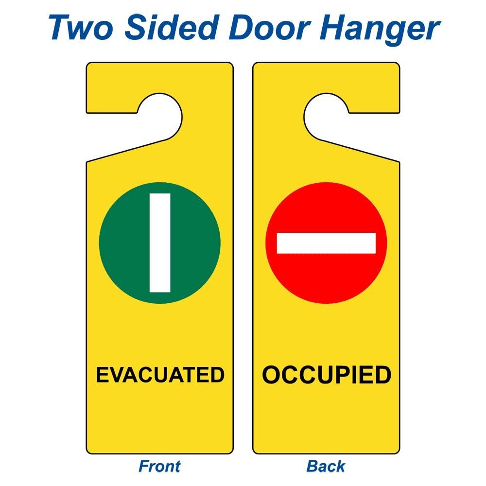 ComplianceSigns.com Pack of 96 Evacuated - Occupied Door Hangers, 8x3 inch Plastic for Emergency Response