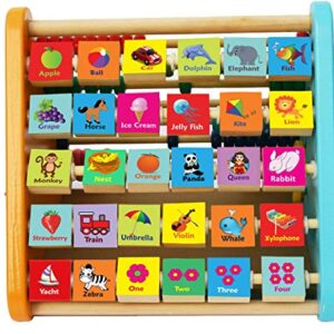 TOWO Activity Centre Triangle Toys - flip Flop Alphabet Blocks Abacus Clock - Activity Cube for Toddlers 5 in 1- Toys for Babies Montessori Learning-Wooden Toys for 1 Year Old