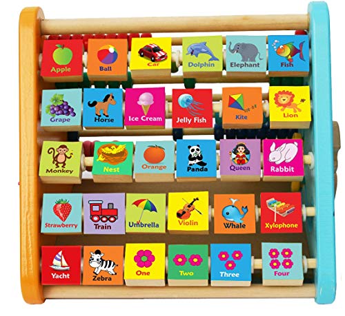 TOWO Activity Centre Triangle Toys - flip Flop Alphabet Blocks Abacus Clock - Activity Cube for Toddlers 5 in 1- Toys for Babies Montessori Learning-Wooden Toys for 1 Year Old