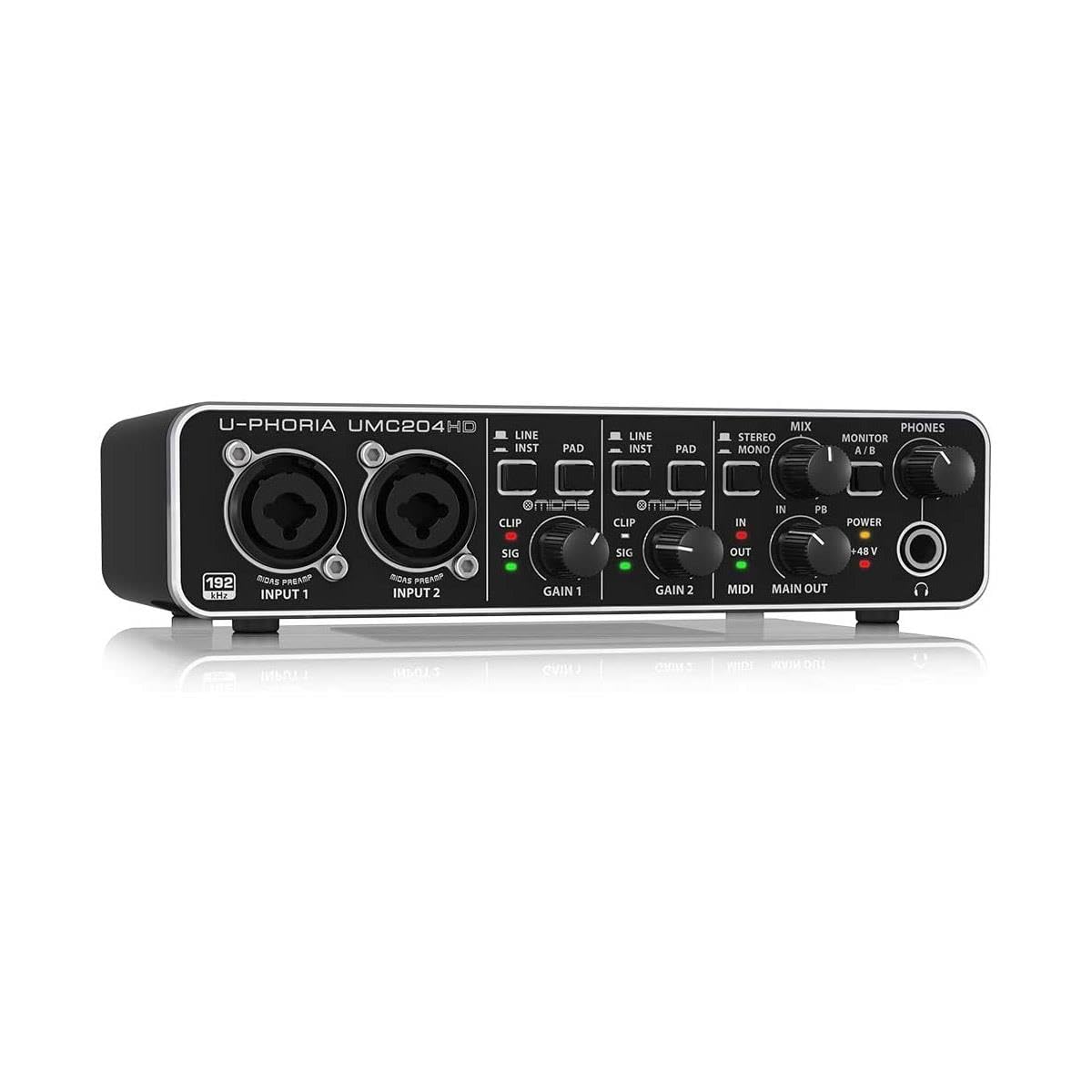 Behringer U-Phoria UMC204HD Audiophile 2x4 USB Audio/MIDI Interface with MIDAS Mic Preamplifiers, 24-Bit/192kHz Resolution