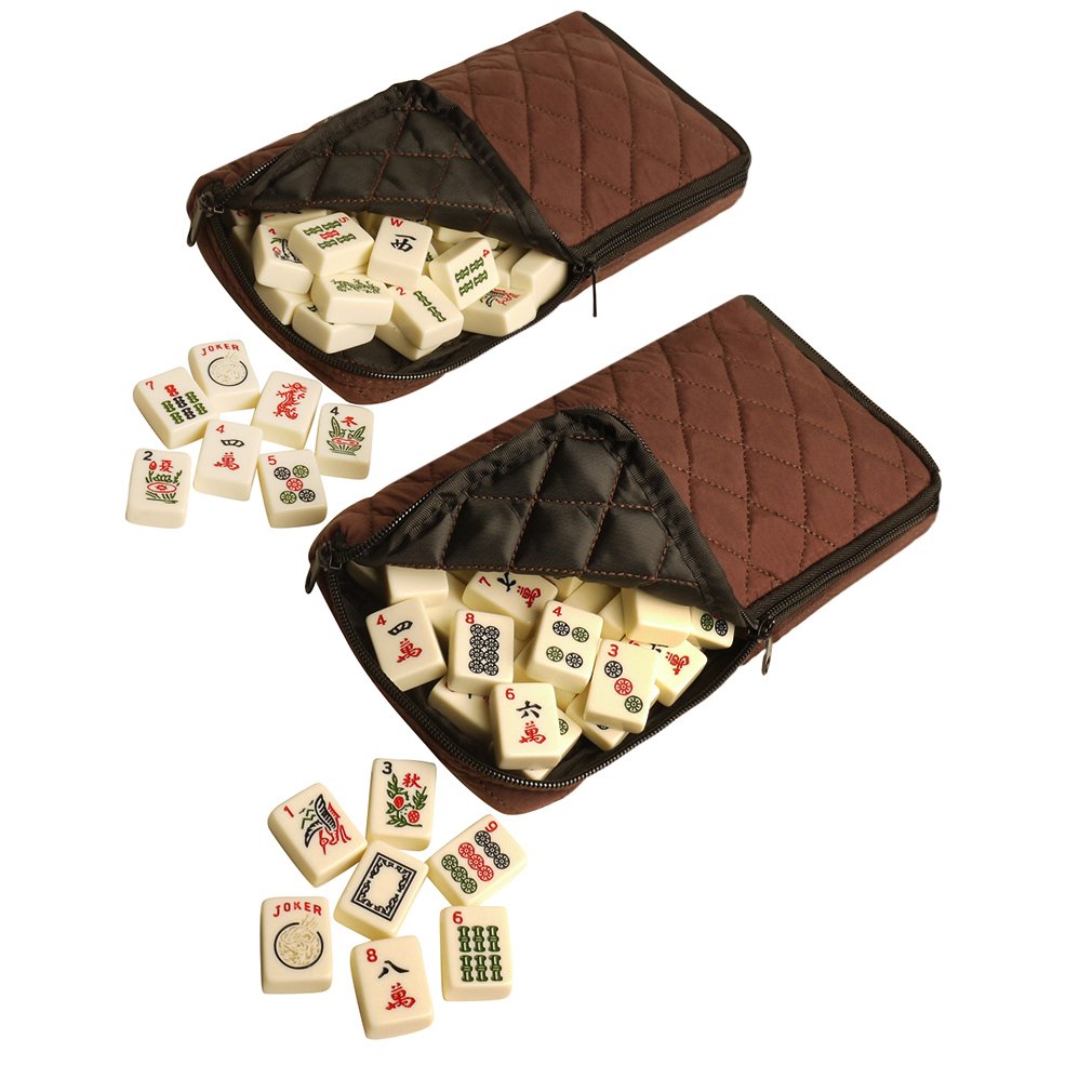 Linda Li New American Mahjong Set - 166 Premium Ivory Tiles, All-in-One Rack/Pushers, Brown Soft Bag - Classic Mah Jongg Game Set