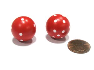 koplow games set of 2 22mm round dice, weighted to display number - red with white pips