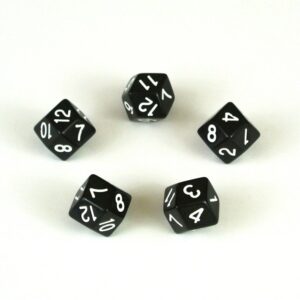 set of five rhombic dodecahedron d12 12-sided dice in black