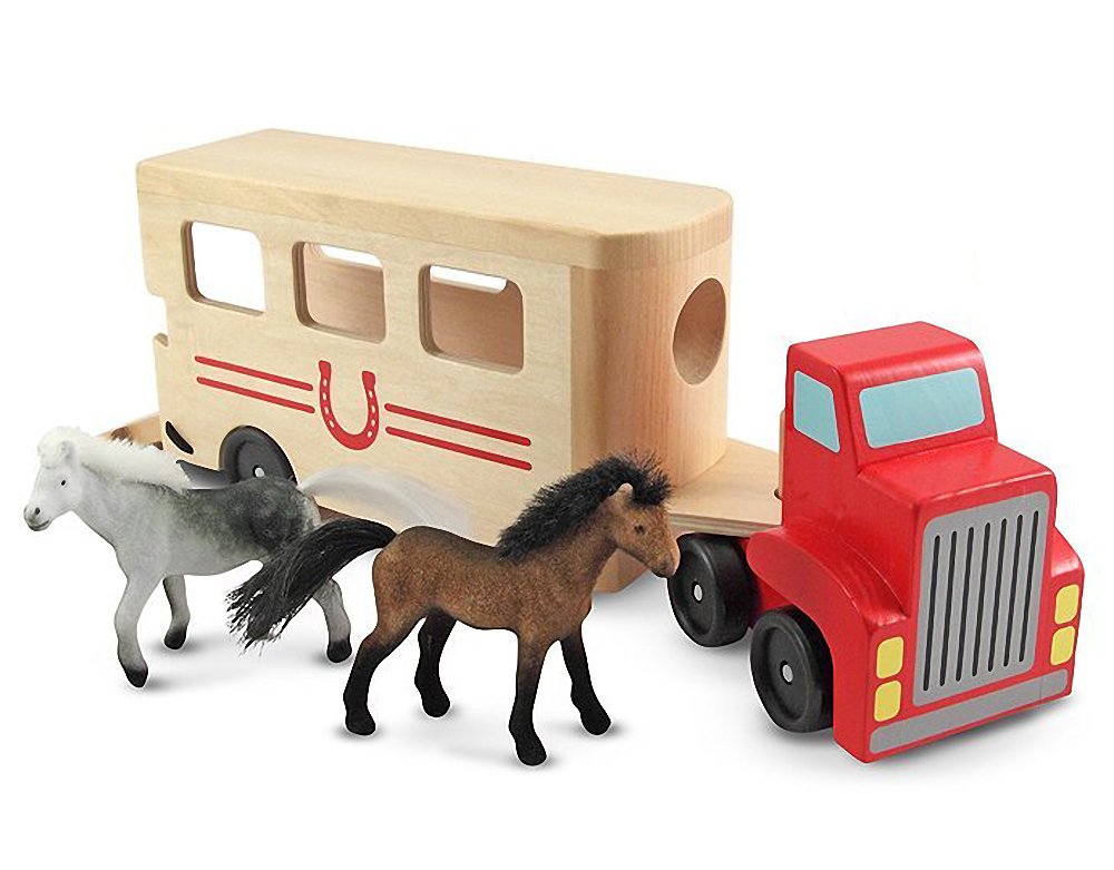 Melissa & Doug Wooden Horse Carrier Toy & 1 Scratch Art Mini-Pad Bundle (04097)