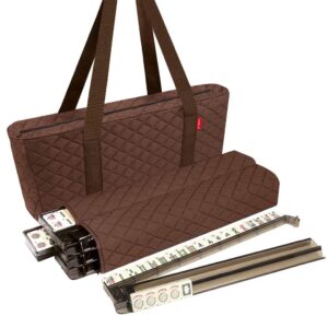 linda li new american mahjong set - 166 premium ivory tiles, all-in-one rack/pushers, brown soft bag - classic mah jongg game set