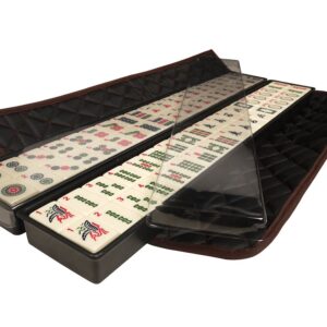 Linda Li New American Mahjong Set - 166 Premium Ivory Tiles, All-in-One Rack/Pushers, Brown Soft Bag - Classic Mah Jongg Game Set