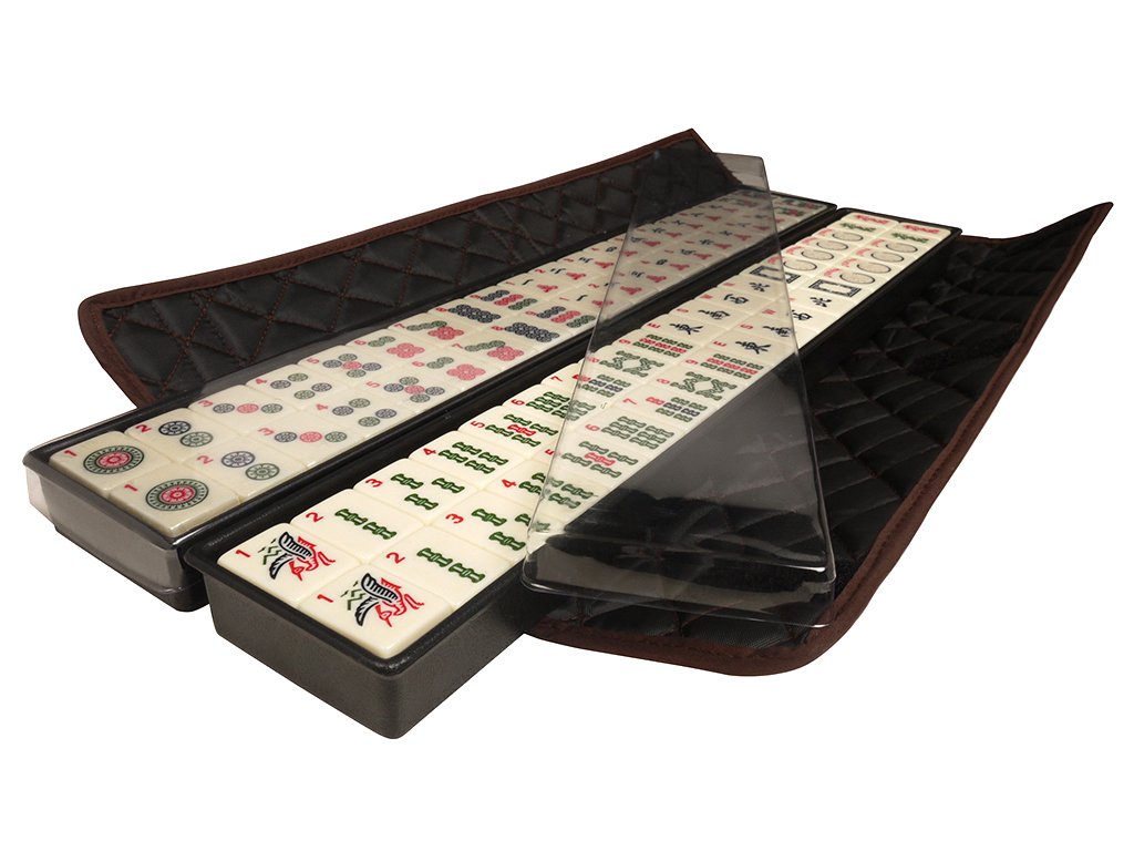 Linda Li New American Mahjong Set - 166 Premium Ivory Tiles, All-in-One Rack/Pushers, Brown Soft Bag - Classic Mah Jongg Game Set