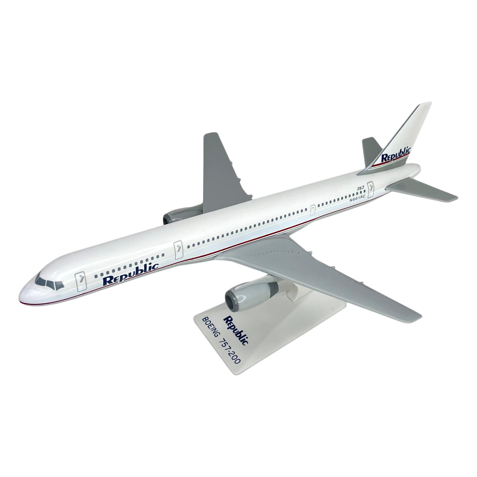 Flight Miniatures Republic Gray Scheme 757-200 1:200 Scale - Plastic Snap-Fit Model Airplane - Collectible Replica of Republic Airlines Aircraft - Part# ABO-75720H-023