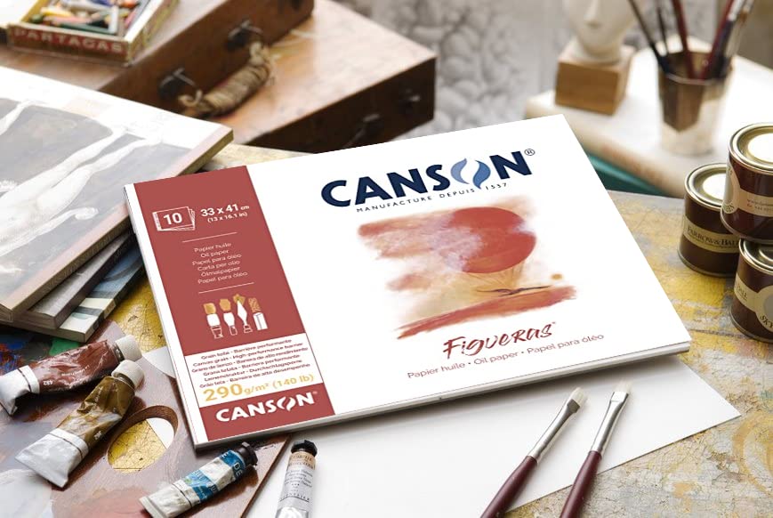 Canson Figueras Oil & Acrylic 290gsm Paper pad Including 10 Sheets, Size:41x33cm, Canvas-Like Texture