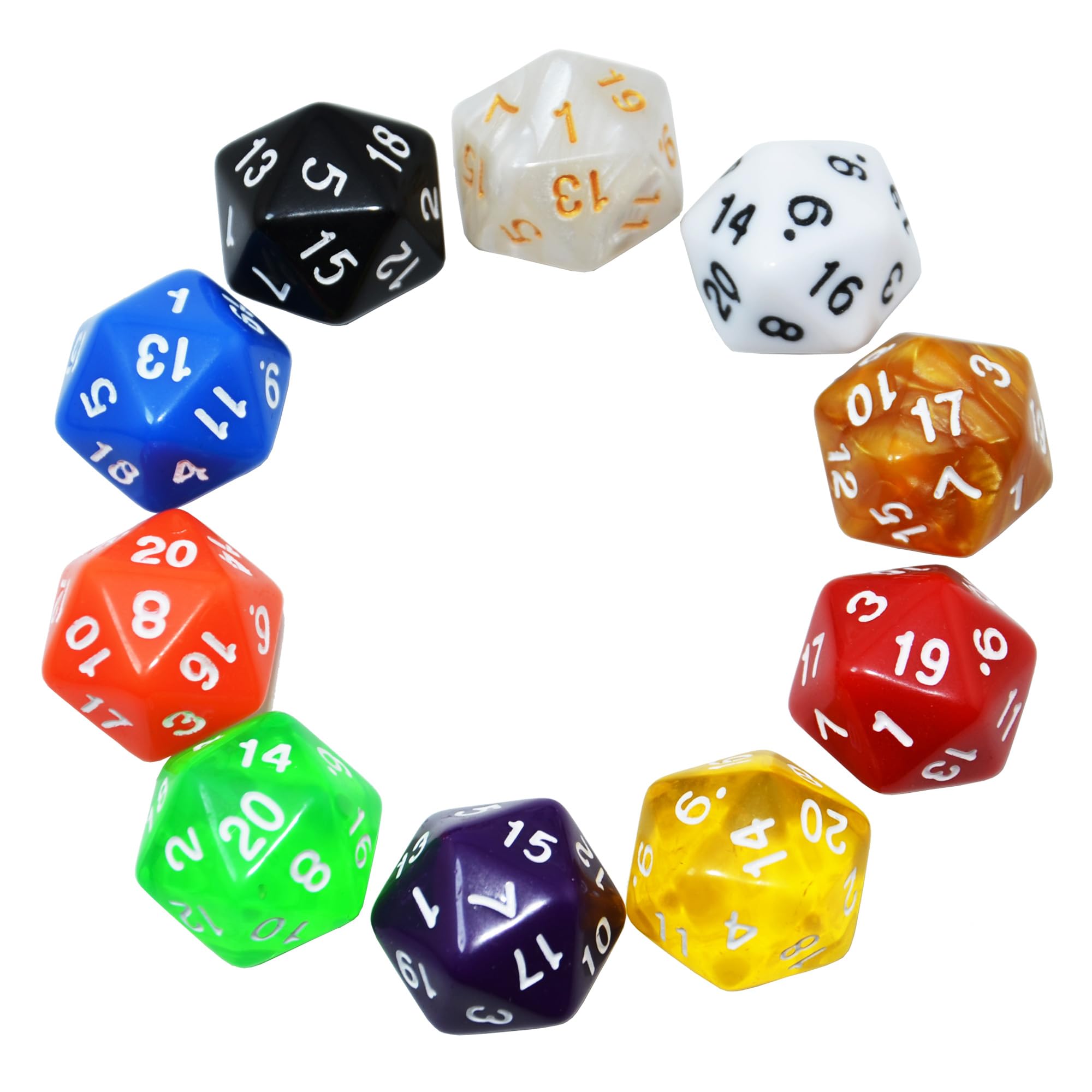 SmartDealsPro 10-Pack 20 Sided Dice D20 Polyhedral Dice for DND RPG MTG Table Game (Color 1)