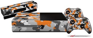 sexy girl silhouette camo orange - holiday bundle wraptorskinz decal style vinyl skin wrap compatible with xbox one original console, kinect and 2 controllers (gaming system not included)