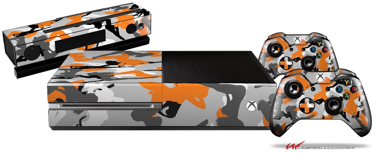 Sexy Girl Silhouette Camo Orange - Holiday Bundle WraptorSkinz Decal Style Vinyl Skin Wrap compatible with XBOX One Original Console, Kinect and 2 Controllers (GAMING SYSTEM NOT INCLUDED)