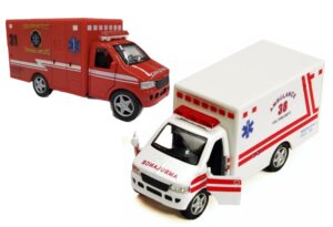 kinsmart setof2 rescue team ambulance 5" die cast metal cabin w/pullback action