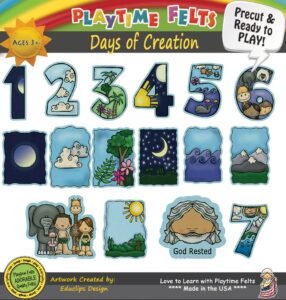 days of creation bible felt set | 16 precut & ready to play colorful & durable bible felt figures for toddlers, preschool & kindergarten | reusable bible felt board stories