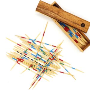 BSIRI Mikado Wooden Pick Up Sticks Classic Kids Board Game for Adults and Teens in Family and Children Board Games for Kids 7 and Brain Teasers of Mathematics Fun Table Games