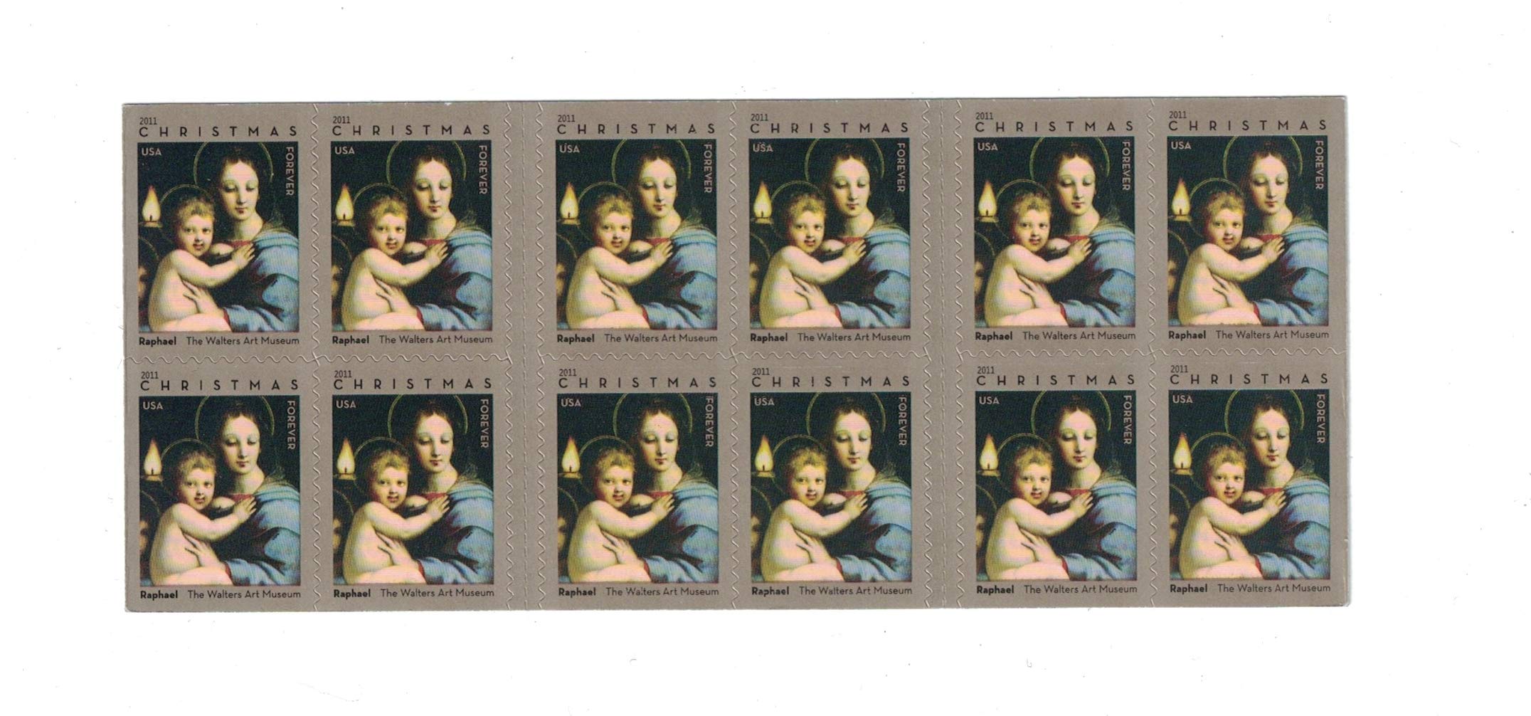 Christmas Madonna of the Candelabra by Raphael Book of 20 Forever Postage Stamps Scott 4570a