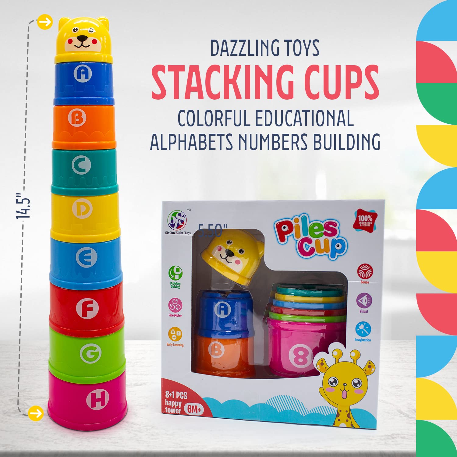 Stacking Cups Nesting and Stacking Cups Gift Colorful Educational Alphabets Numbers Building Joy Cups Toddler Fun Play Toys