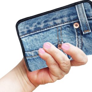 Bijoux de Ja Upcycling Blue Denim Bifold Money Zip Coin Card Holder Organizer Compact Wallet for Women