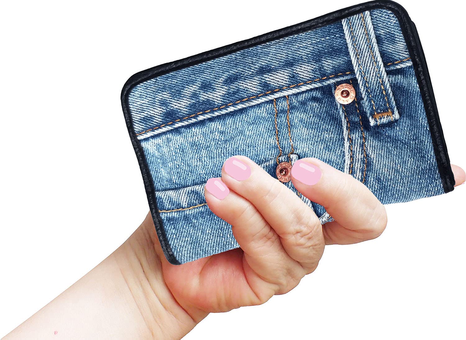 Bijoux de Ja Upcycling Blue Denim Bifold Money Zip Coin Card Holder Organizer Compact Wallet for Women