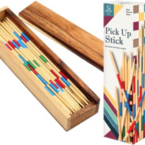 BSIRI Mikado Wooden Pick Up Sticks Classic Kids Board Game for Adults and Teens in Family and Children Board Games for Kids 7 and Brain Teasers of Mathematics Fun Table Games