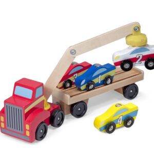 Melissa & Doug Wooden Car Loader Bundle with 1 Offical M&D Scratch Art Mini-Pad [93903]