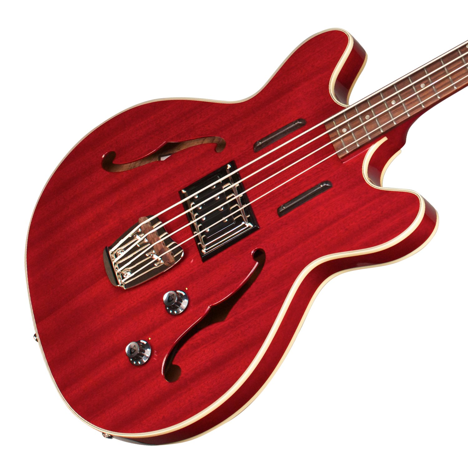 Guild Starfire Bass CHR Semi-Hollow Electric Bass Guitar, Cherry Red, Guild Hard Case, Cable, Strap, Picks, Stand and Polish Cloth