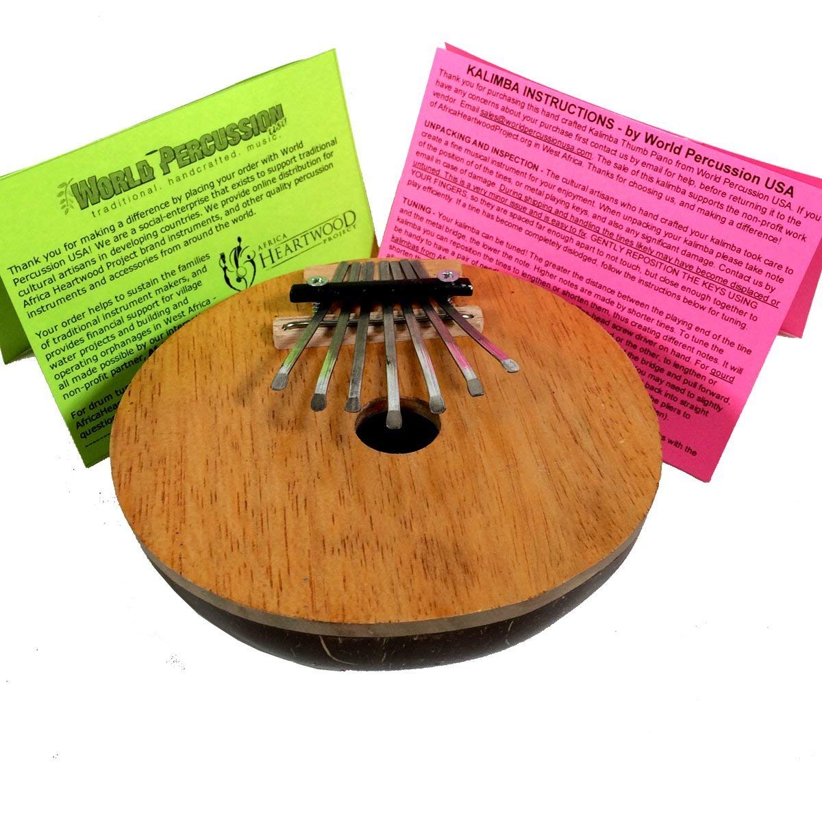 Kalimba Thumb Piano - 7 keys - Tunable - Coconut Shell - Natural - by World Percussion USA