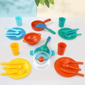 GrowthPic Pretend Play Kitchen Set for Kids, Kitchen Toys Tableware Dishes Playset with Drainer (27 Pcs)