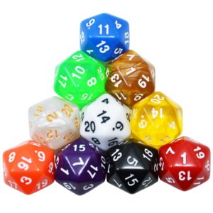 SmartDealsPro 10-Pack 20 Sided Dice D20 Polyhedral Dice for DND RPG MTG Table Game (Color 1)