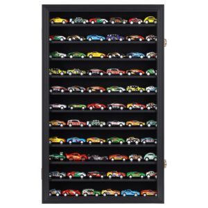 hot model toys cars diecast display case cabinet wall rack compatible with wheels and matchbox cars 1/64-1/43 scale, 26.5" h x 16" w x 3.25" d black color frame