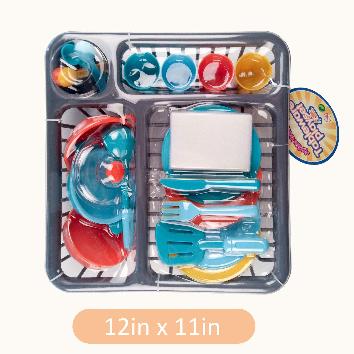 GrowthPic Pretend Play Kitchen Set for Kids, Kitchen Toys Tableware Dishes Playset with Drainer (27 Pcs)