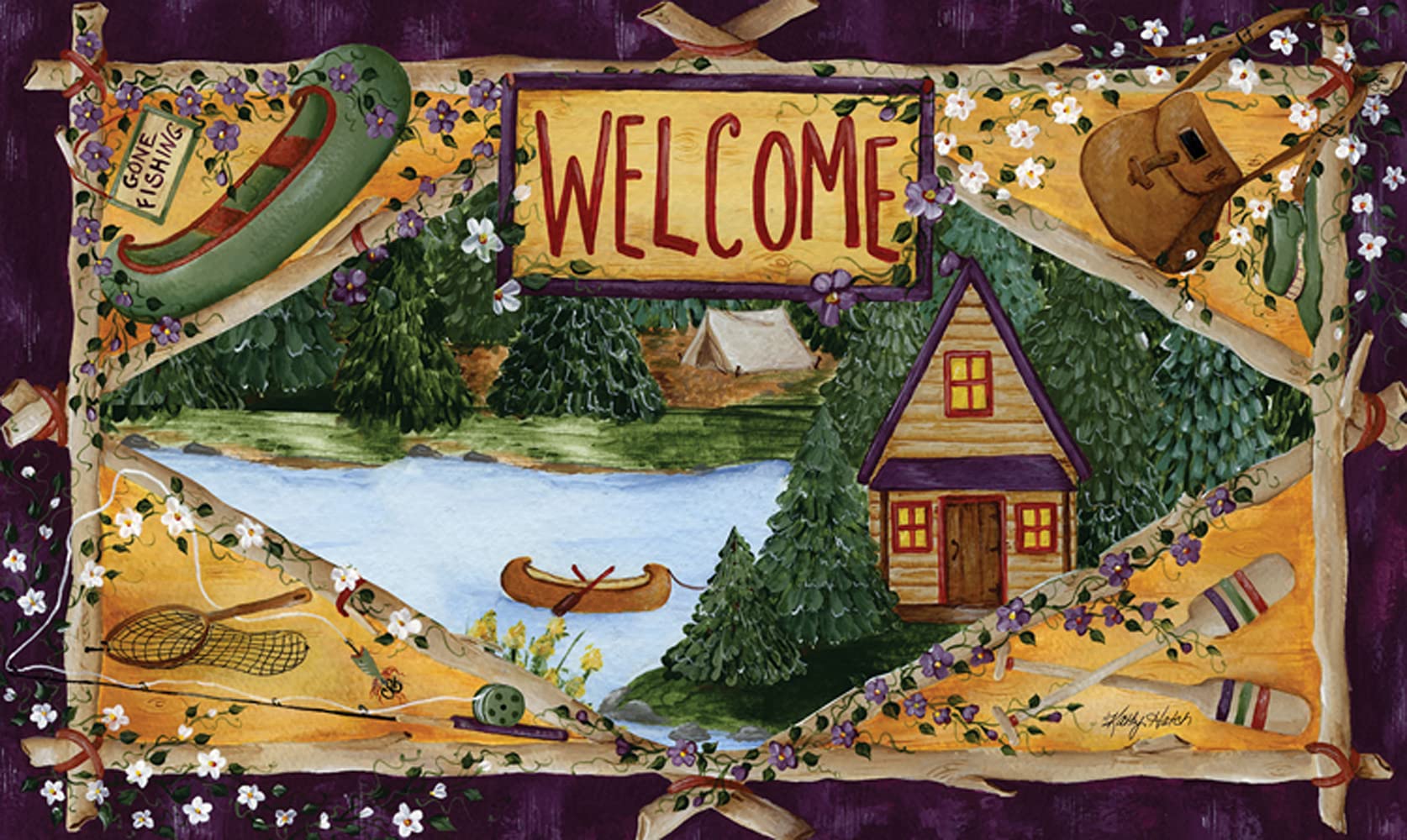 Toland Home Garden 800041 Lakeside Welcome Summer Door Mat 18x30 Inch Fishing Outdoor Doormat for Entryway Indoor Entrance