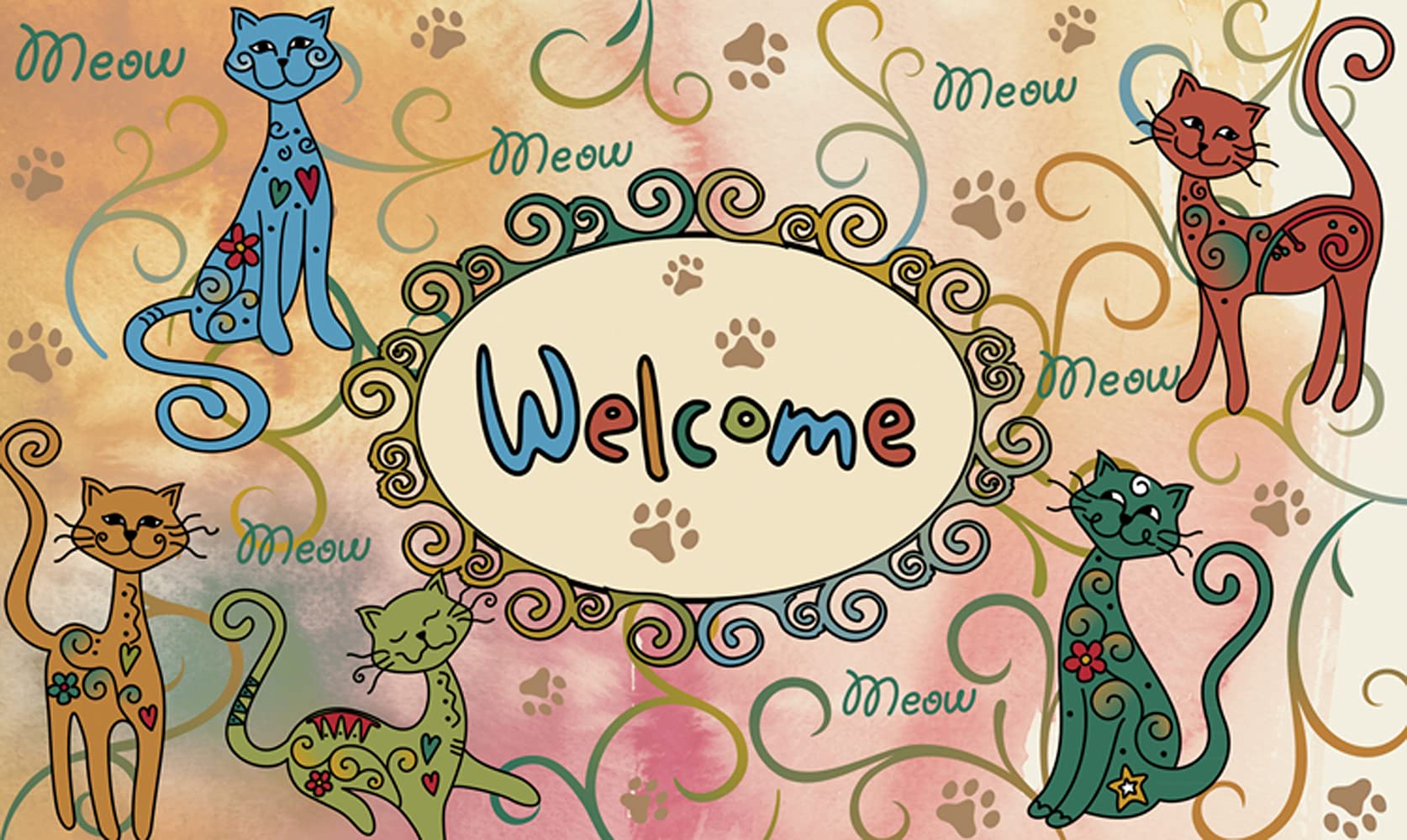 Toland Home Garden 800084 Meow Welcome Cat Door Mat 18x30 Inch Outdoor Doormat for Entryway Indoor Entrance