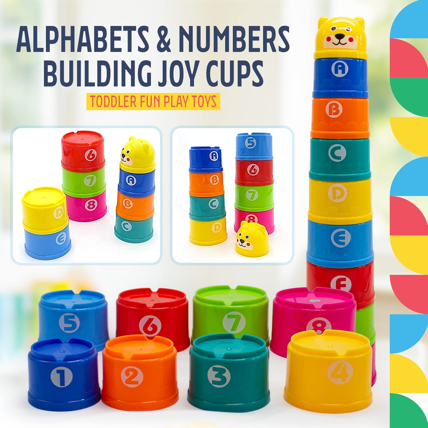 Stacking Cups Nesting and Stacking Cups Gift Colorful Educational Alphabets Numbers Building Joy Cups Toddler Fun Play Toys